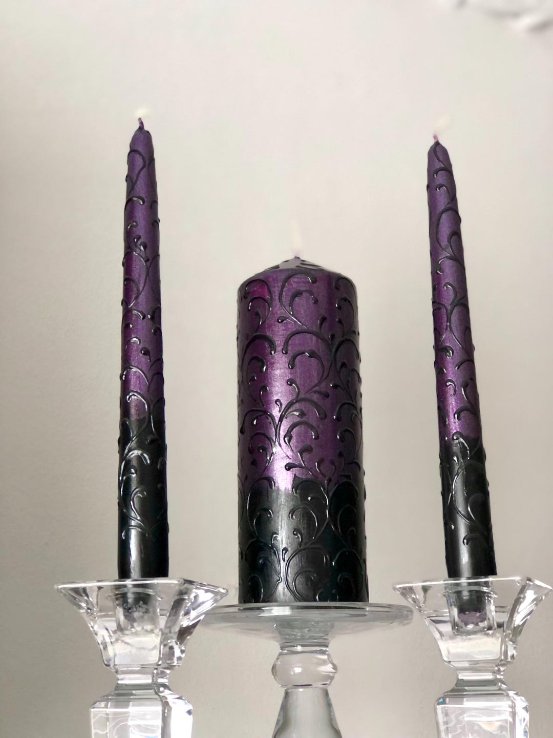 Black Purple Unity Candle Set Black Purple Wedding Candles Gothic ...