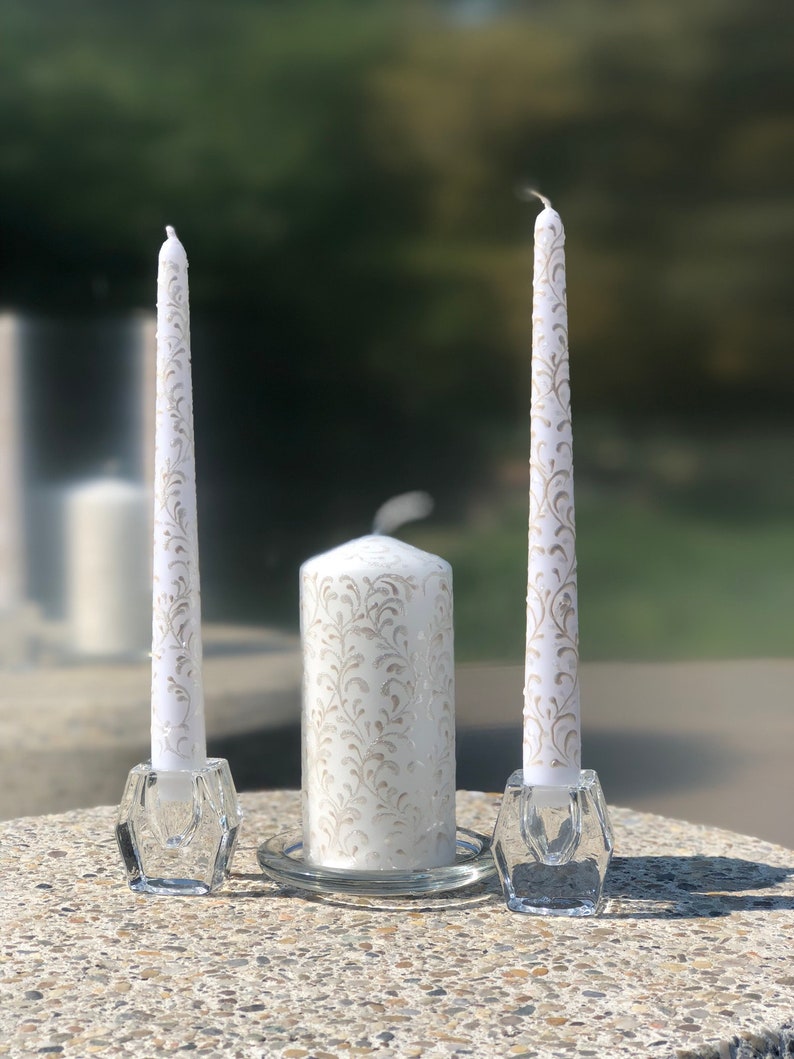 White Wedding Candles Unity Candle Set Rustic Wedding Candles - Etsy