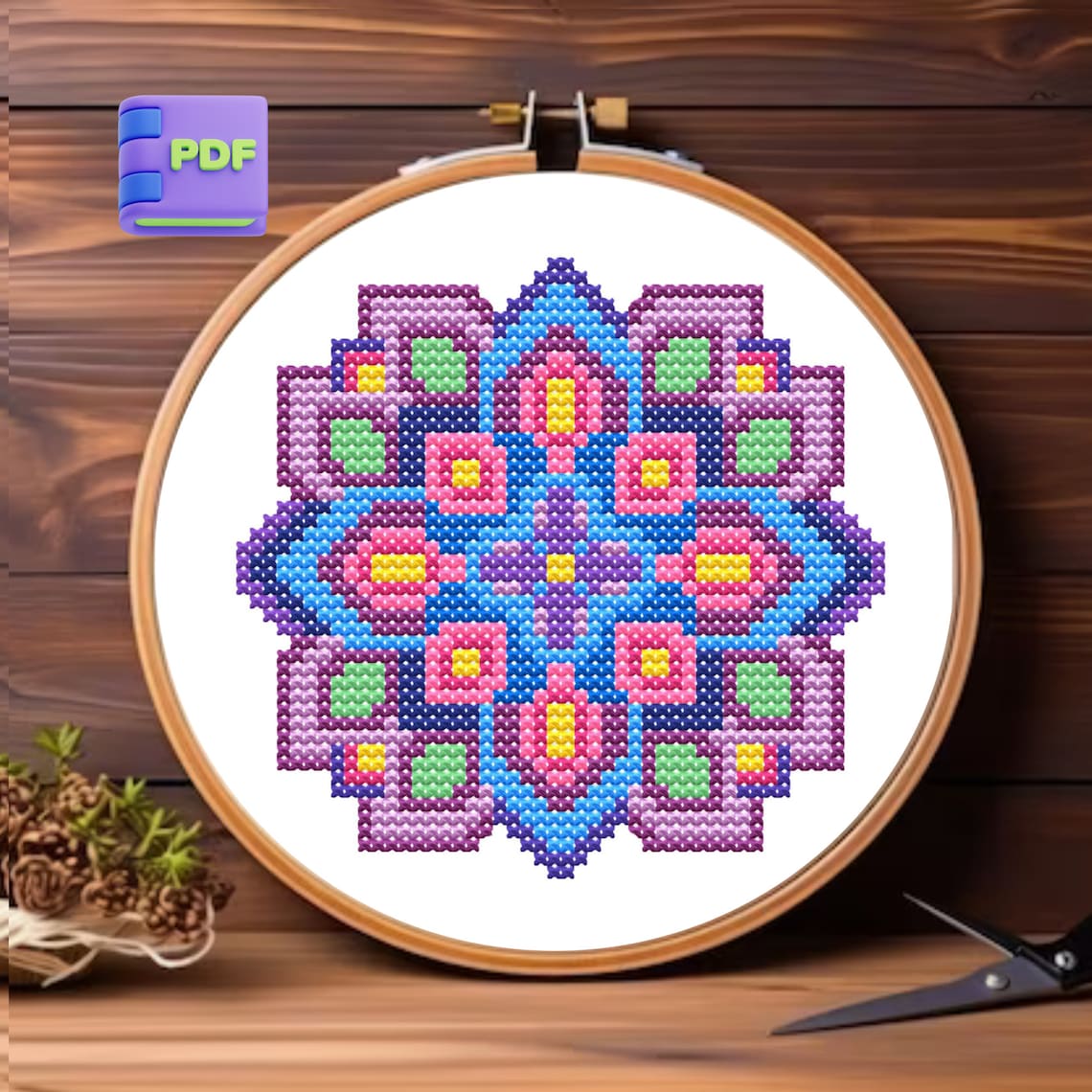 Mandala Cross Stitch Pattern Set of 12 ,colorful Mandala Geometric Easy Counted Pdf,cross Stitch ...