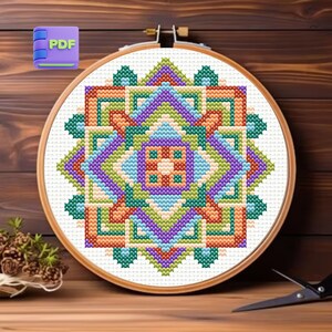 Mandala Cross Stitch Pattern Set of 12 ,colorful Mandala Geometric Easy Counted Pdf,cross Stitch ...
