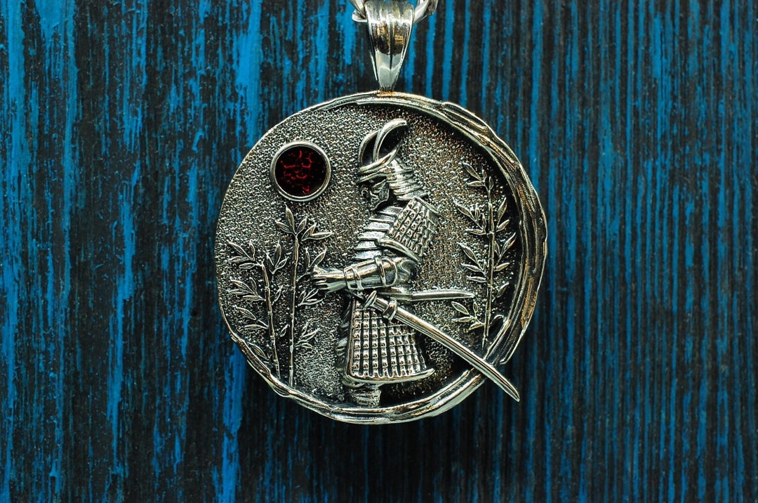 Japanese Samurai Illustration Pendant, Rising Sun Warrior Pendant ...