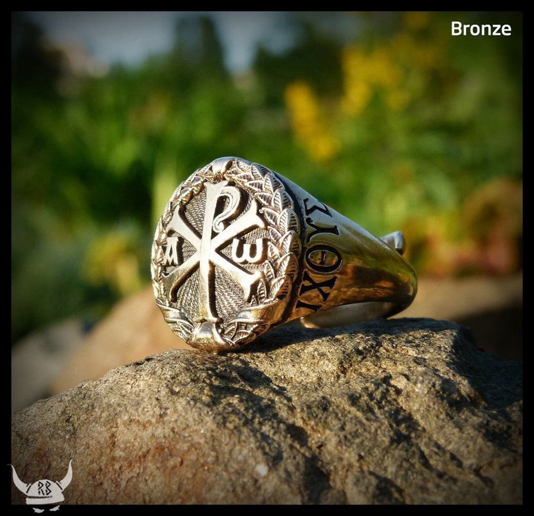 Mens Chi Rho Ring Alpha Omega, Signet Ring, Constantines Cross ...