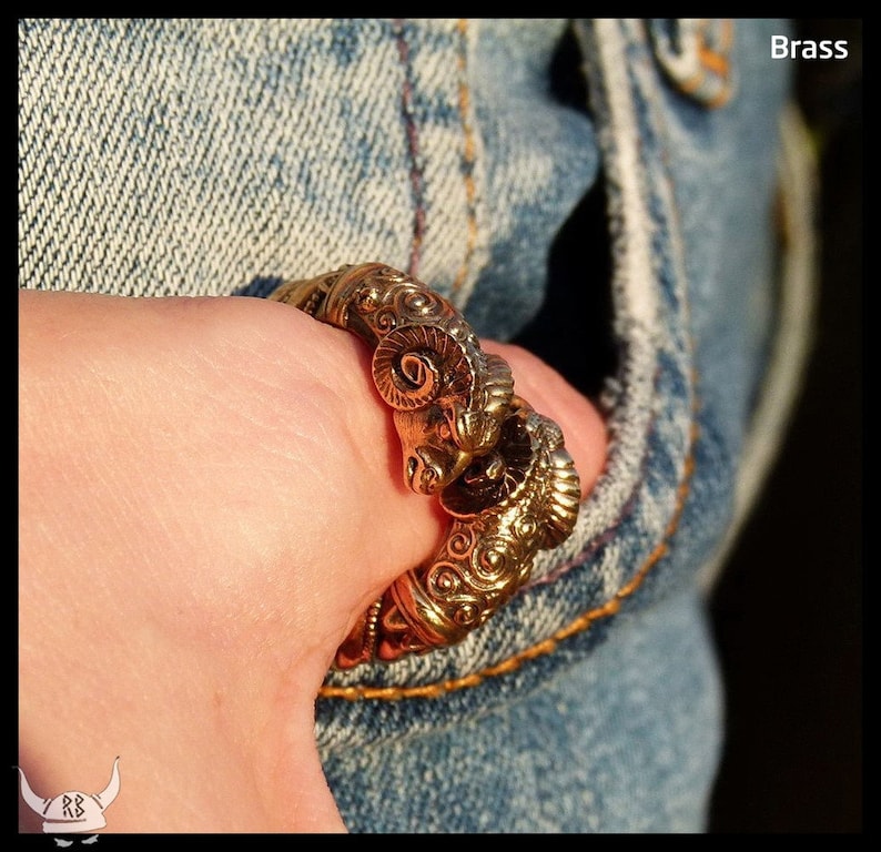 RAM HEAD RING From Metal Norse Goat Horns Aries Zodiac Men Birth Month ...