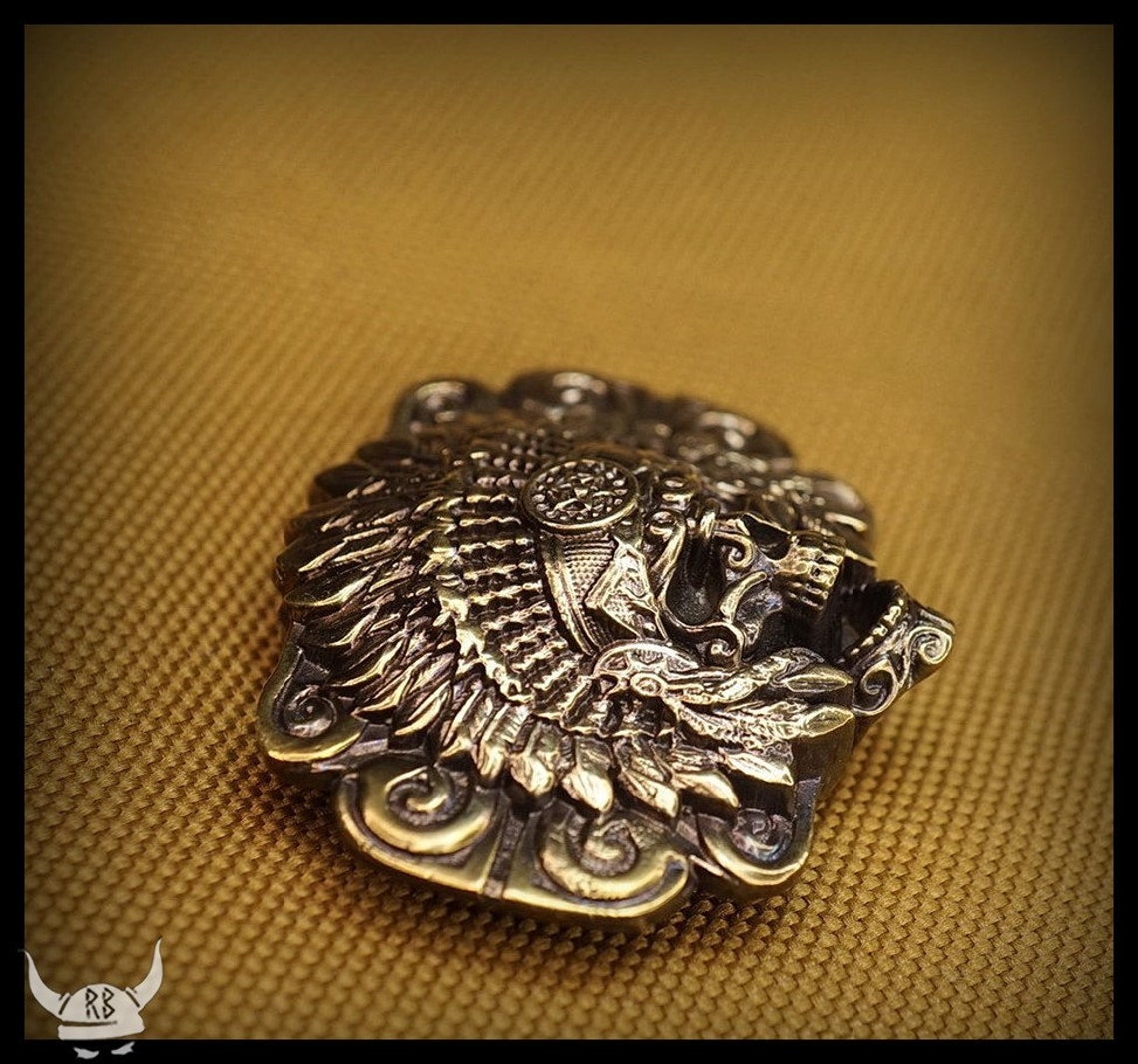 INDIAN CHIEF SKULL Molle Clip From Bronze Tribal Ethnic Native Gothic ...