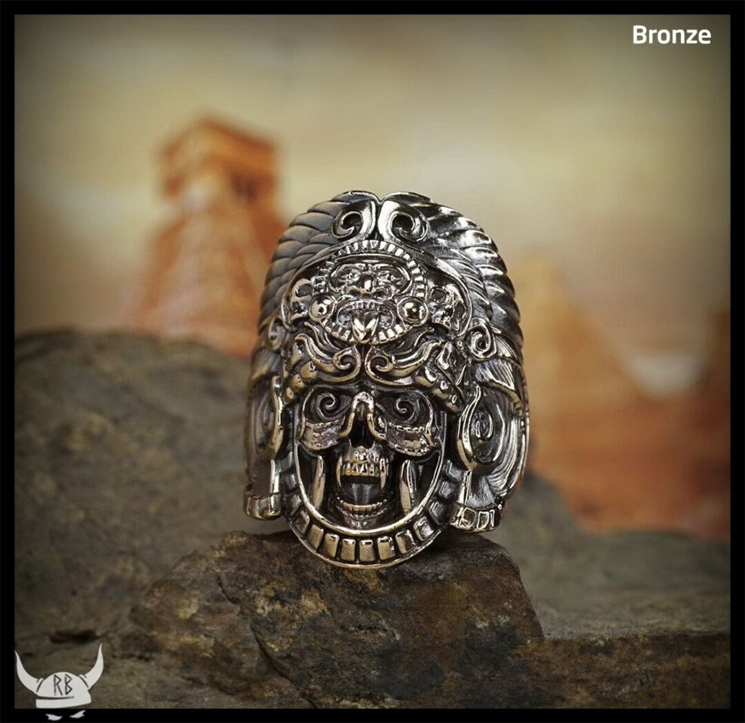 MAYA SKULL RING From Metal Kukulkan Snake Serpent Deity Amulet Gothic ...