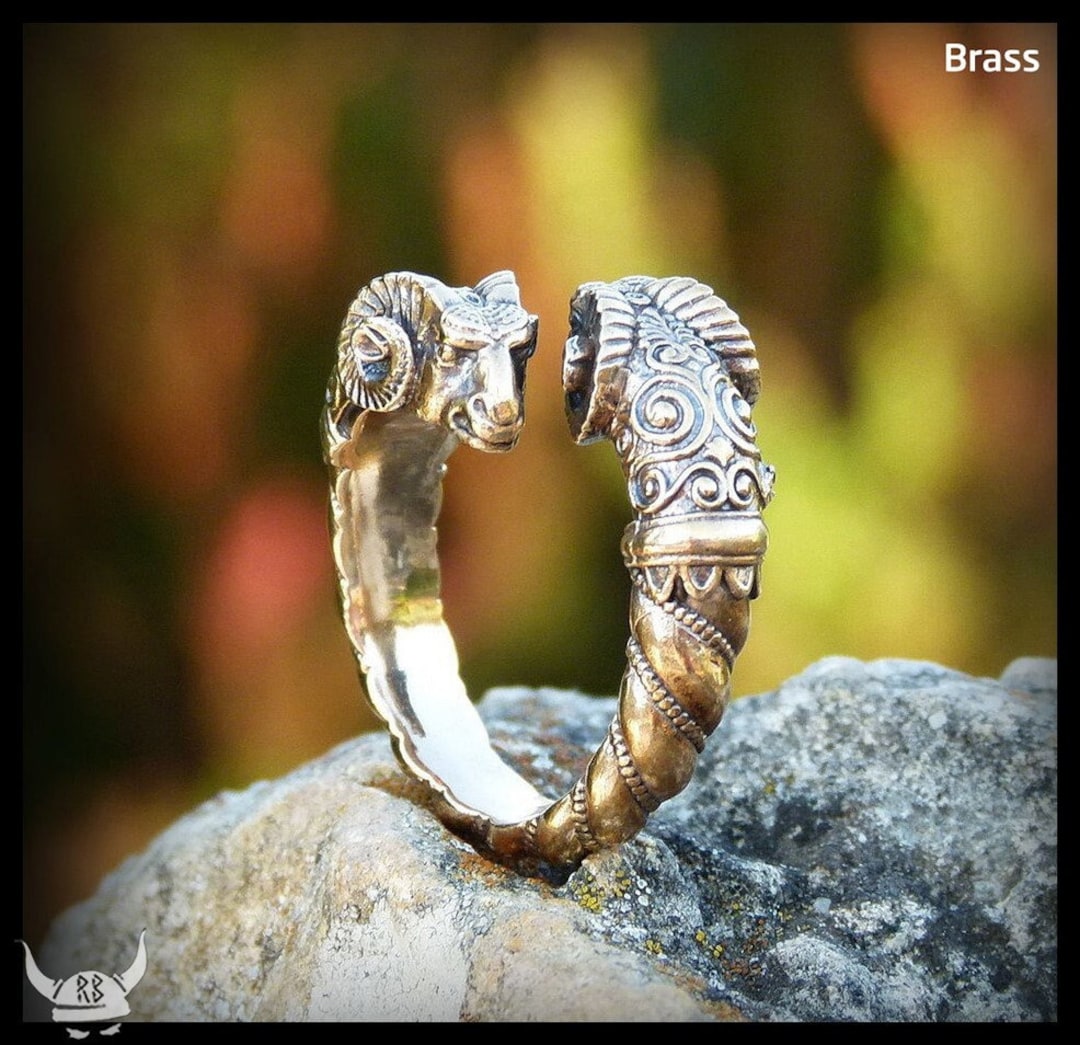 RAM HEAD RING From Metal Norse Goat Horns Aries Zodiac Men Birth Month ...