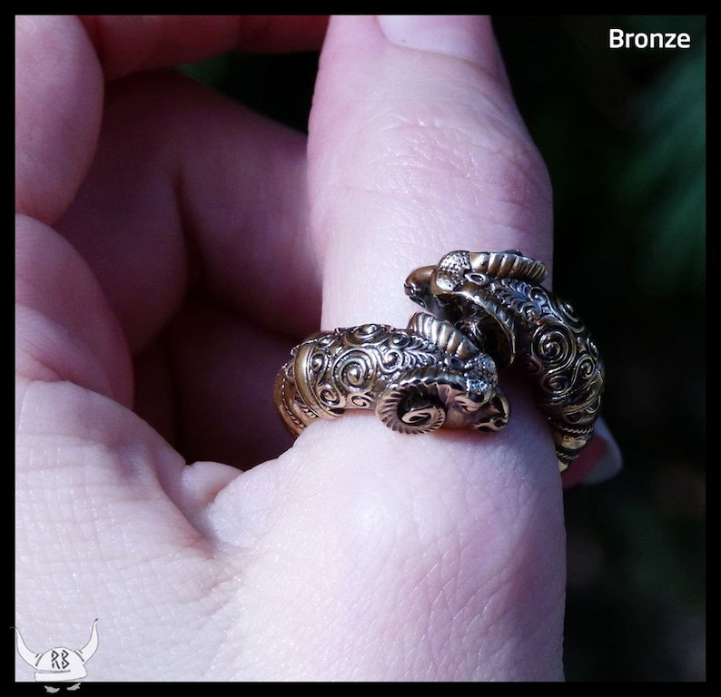 RAM HEAD RING From Metal Norse Goat Horns Aries Zodiac Men Birth Month ...