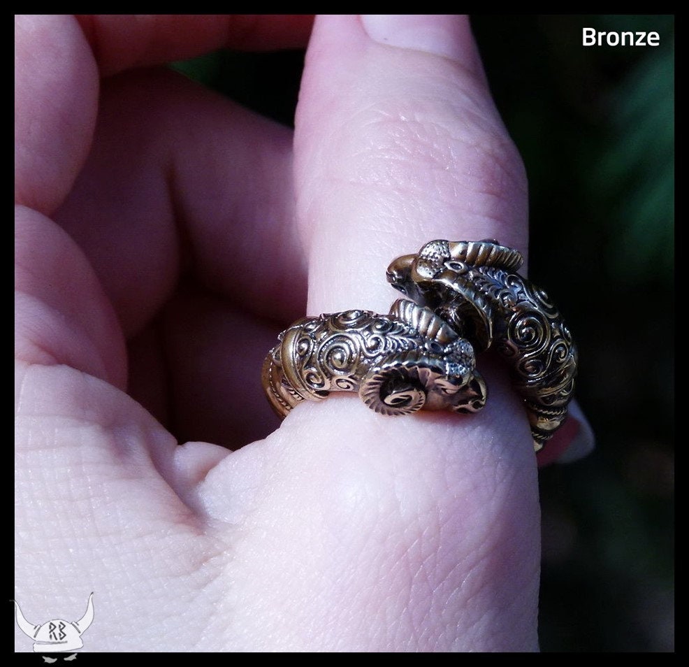 RAM HEAD RING From Metal Norse Goat Horns Aries Zodiac Men Birth Month ...