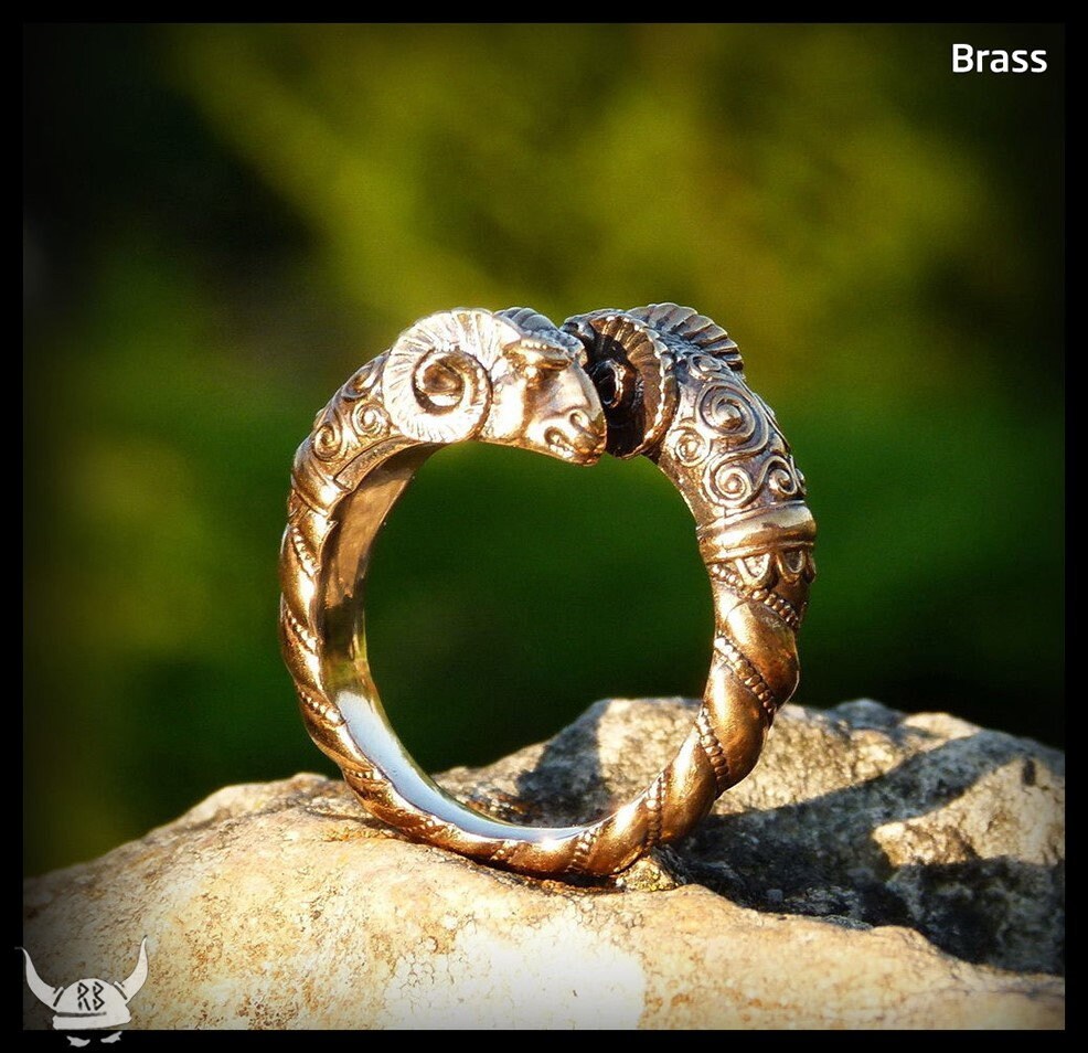 RAM HEAD RING From Metal Norse Goat Horns Aries Zodiac Men Birth Month ...