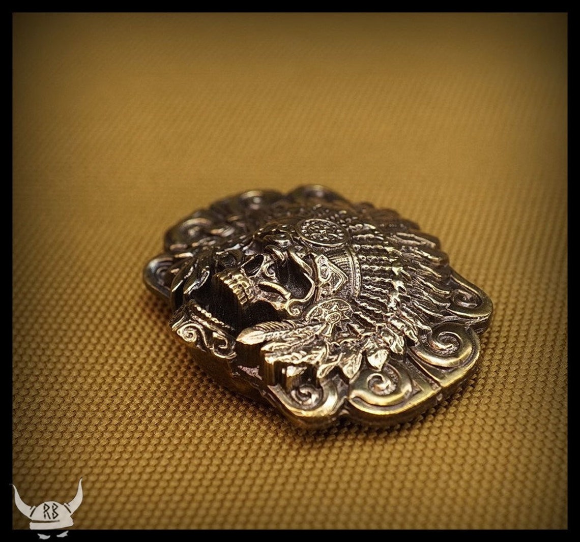 INDIAN CHIEF SKULL Molle Clip From Bronze Tribal Ethnic Native Gothic ...