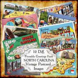 Greetings From North Carolina NC Vintage Postcard JPEG Image Set ...