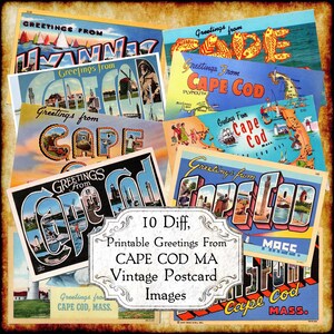 Greetings From Cape Cod MA Vintage Postcard JPEG Image Set Digital ...