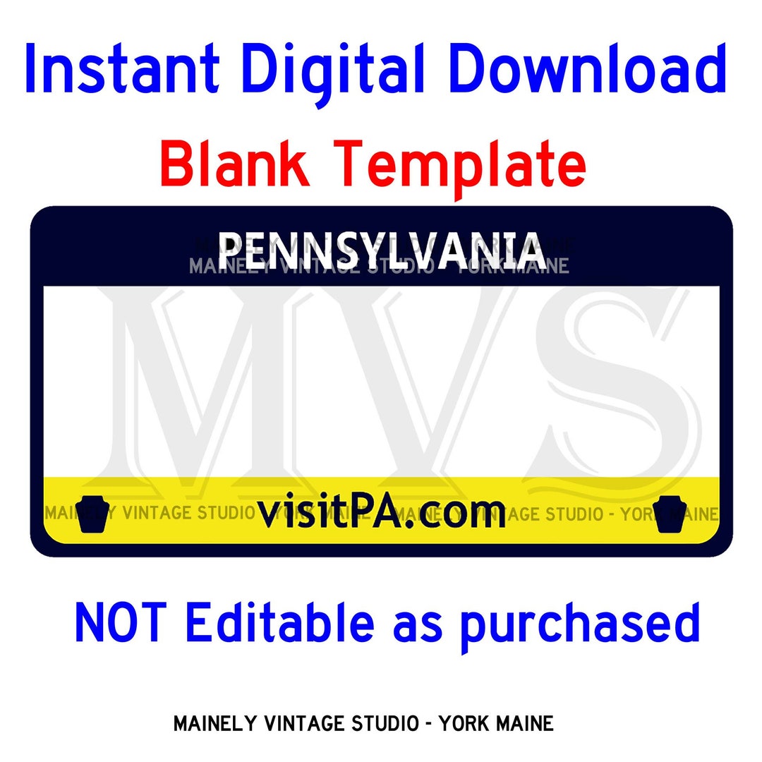 Pennsylvania PA License Vanity Plate Blank Template Digital Printable ...