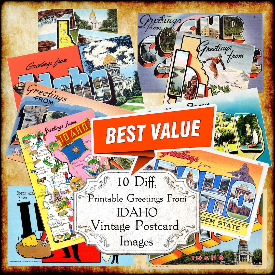 Greetings From Idaho ID Vintage Postcard JPEG Image Set - Quality ...