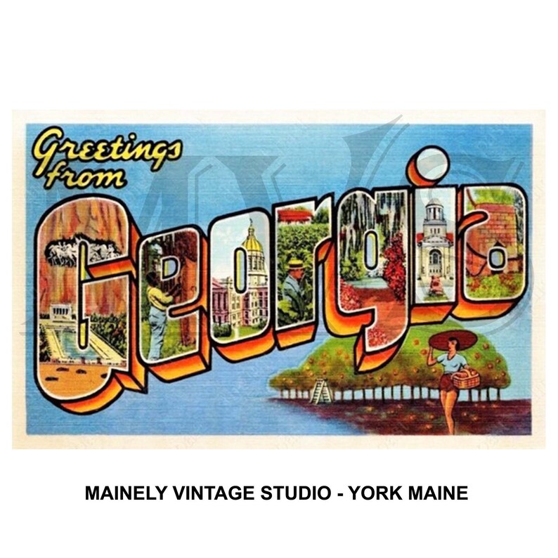 Greetings From Georgia GA Vintage Postcard JPEG Image Set - Digital ...
