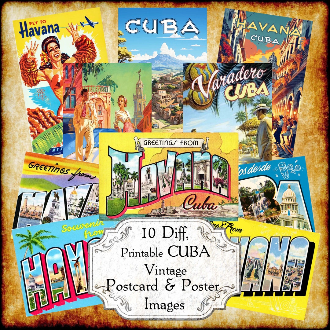 Greetings From Cuba Vintage Postcard & Travel Posters JPEG Image Set ...