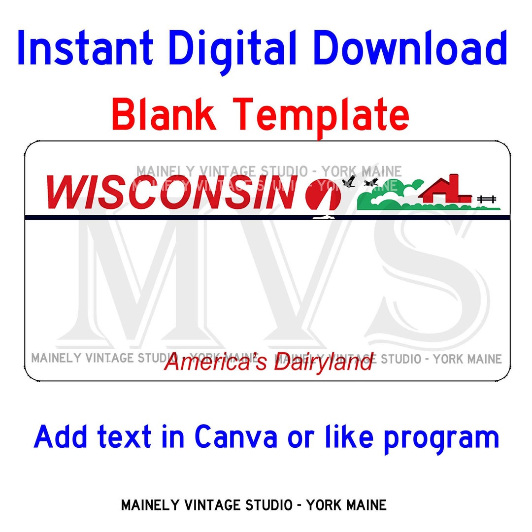 Wisconsin WI License - Vanity Plate Blank Template Digital Printable ...