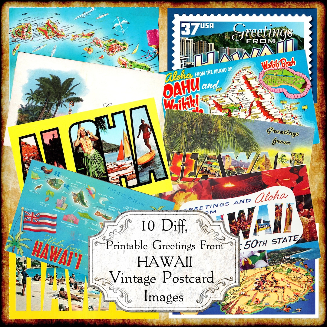 Greetings From Hawaii HI Vintage Postcard JPEG Images - Digital ...