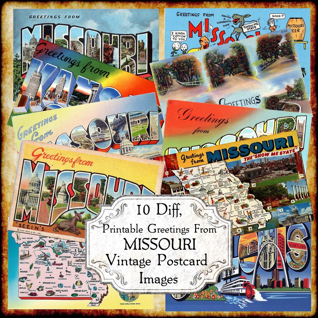 Greetings From Missouri MO Vintage Postcard JPEG Image Set - Digital ...