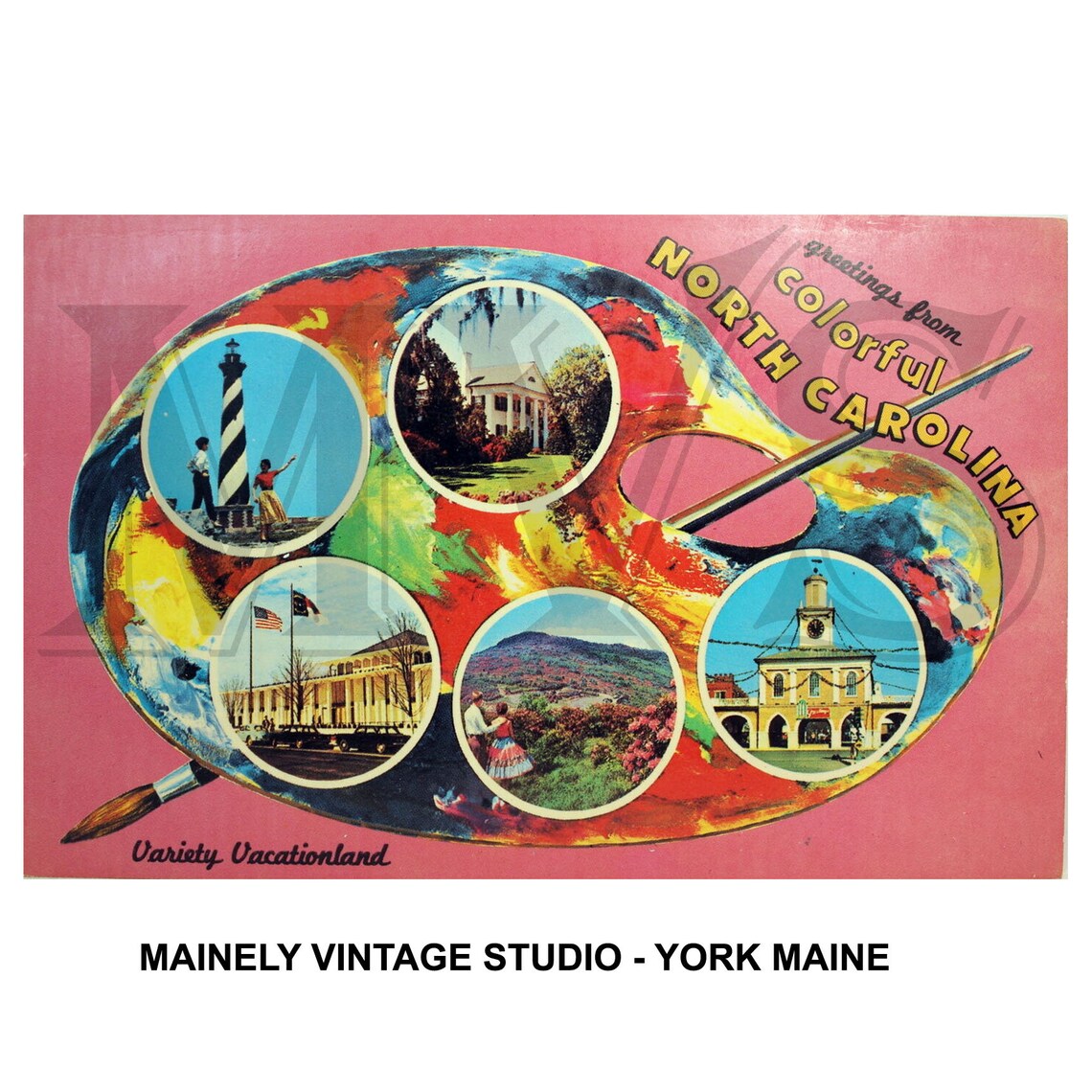 North Carolina Vintage Postcard Set – 1940s Art Deco Prints (digital ...