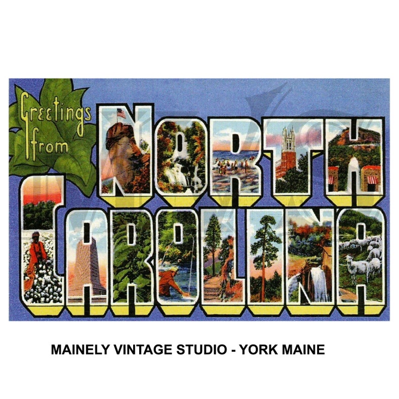 North Carolina Vintage Postcard Set – 1940s Art Deco Prints (digital ...