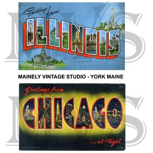 Vintage Illinois Postcard Image Set – Art Deco Greetings (digital ...