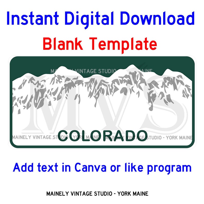Colorado CO License - Vanity Plate Blank Template Digital Printable ...