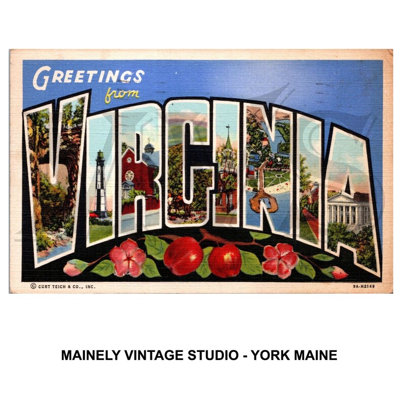 Greetings From Virginia VA Vintage Postcard JPEG Image Set Digital ...