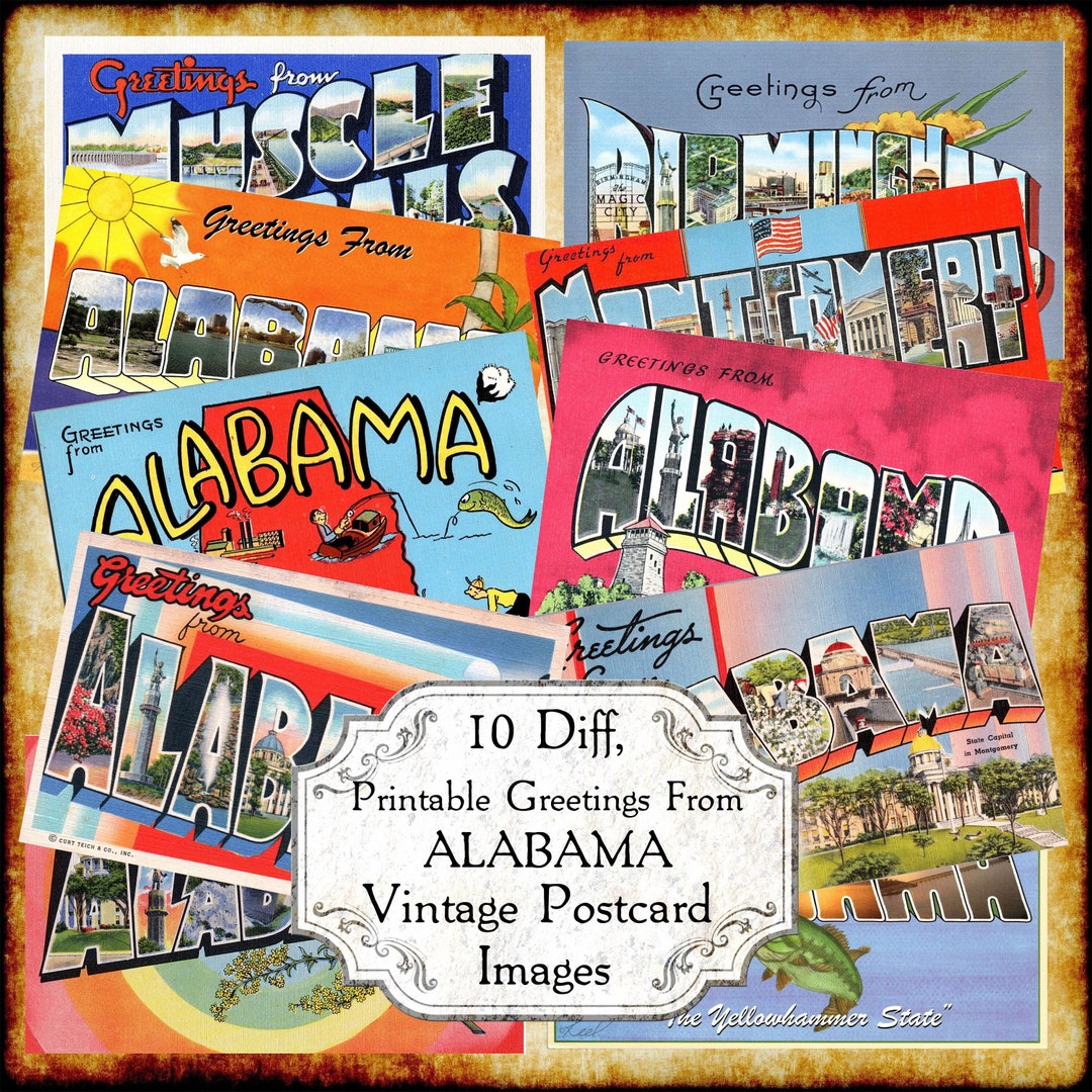 Greetings From Alabama AL Vintage Postcard JPEG Image Set - Digital ...