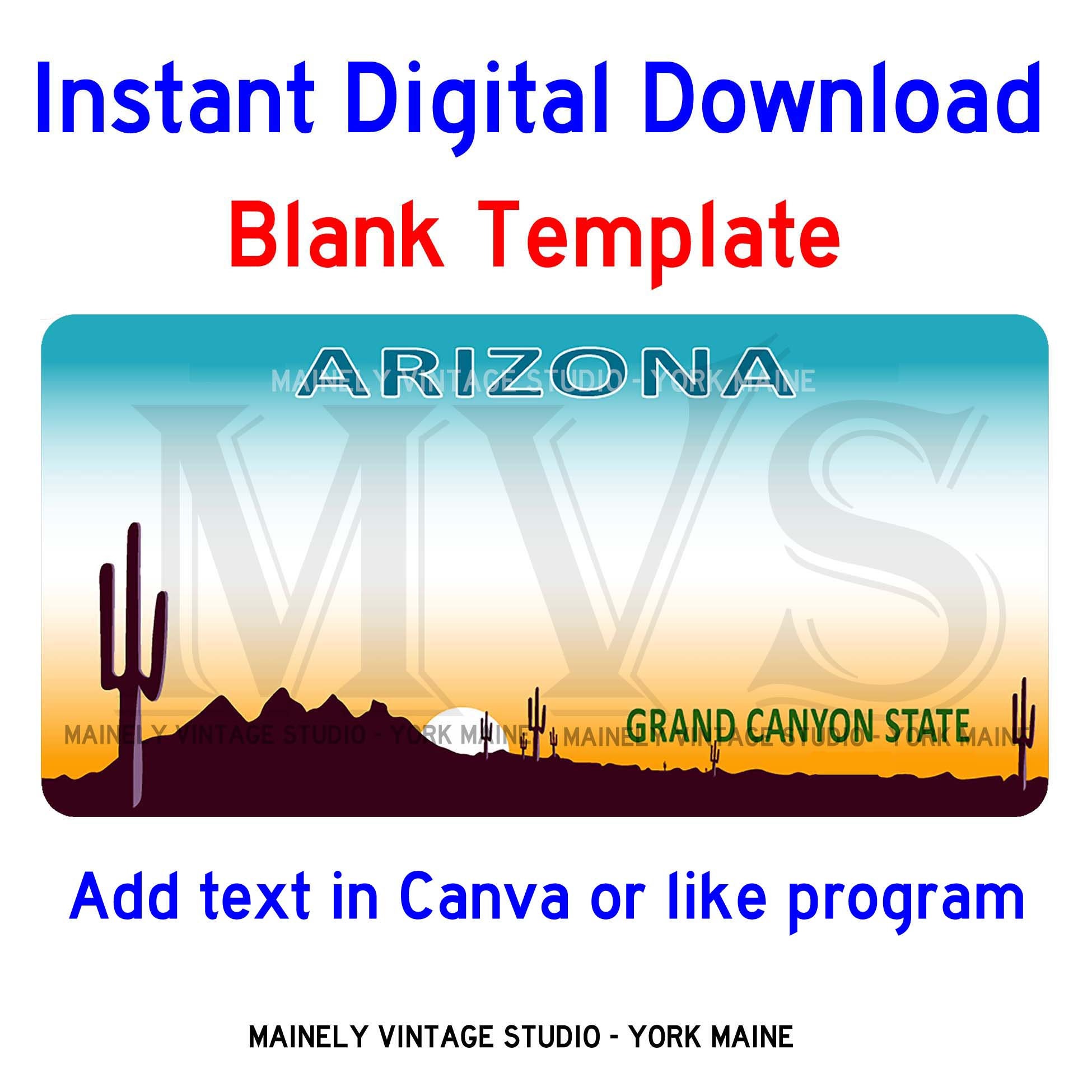Arizona AZ License - Vanity Plate Blank Template Digital Printable ...