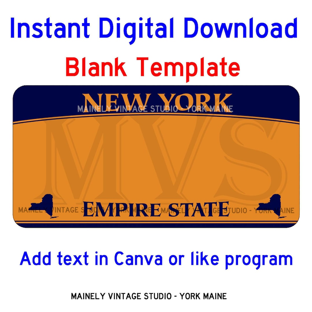 NY Empire State Vanity Plate Template – Printable License (digital ...