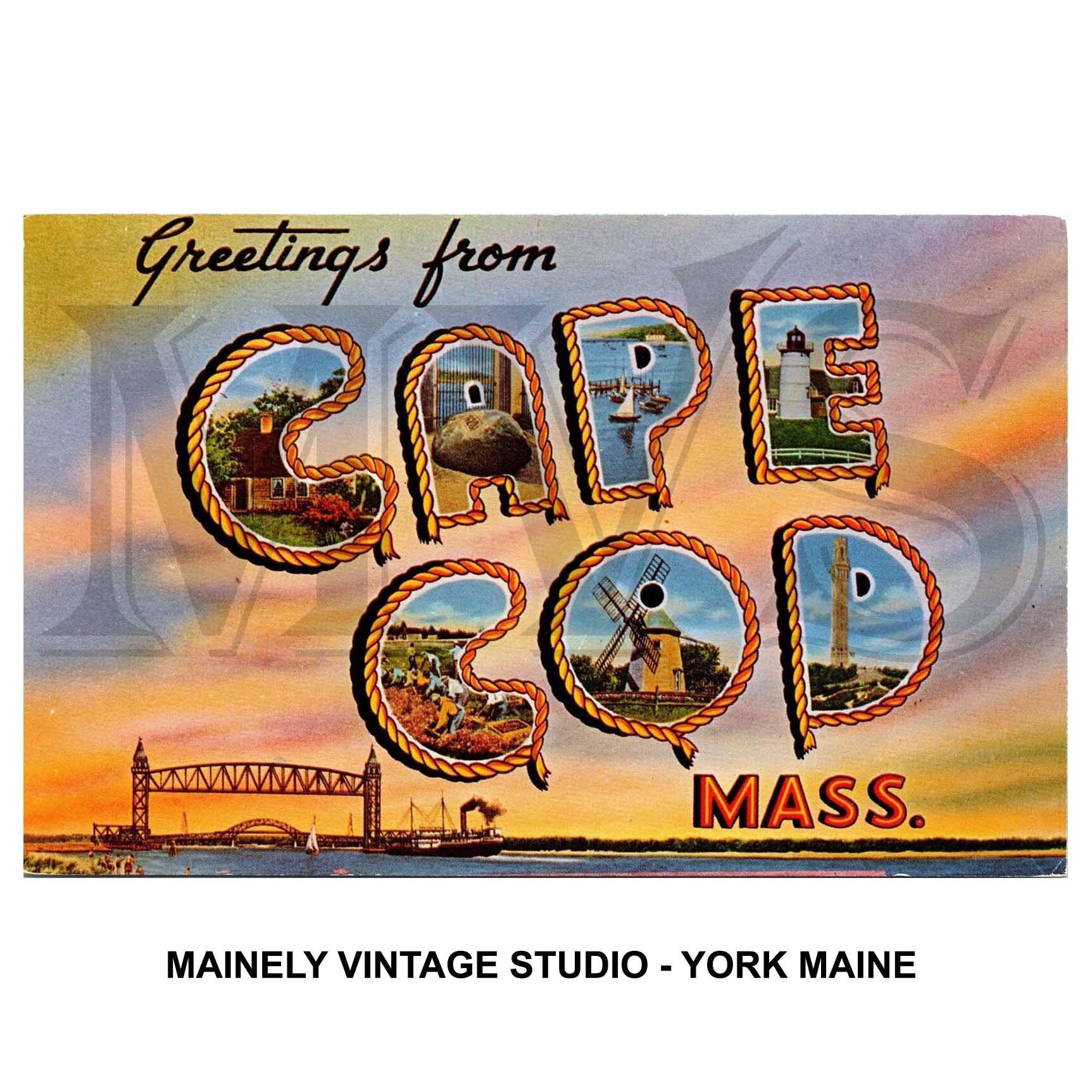 Greetings From Cape Cod MA Vintage Postcard JPEG Image Set - Digital ...