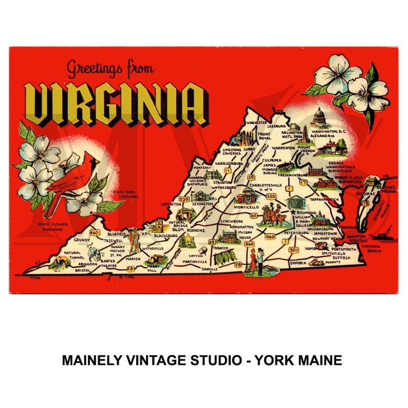Greetings From VA Vintage Postcard Set – 1940s-50s Art Deco (digital ...