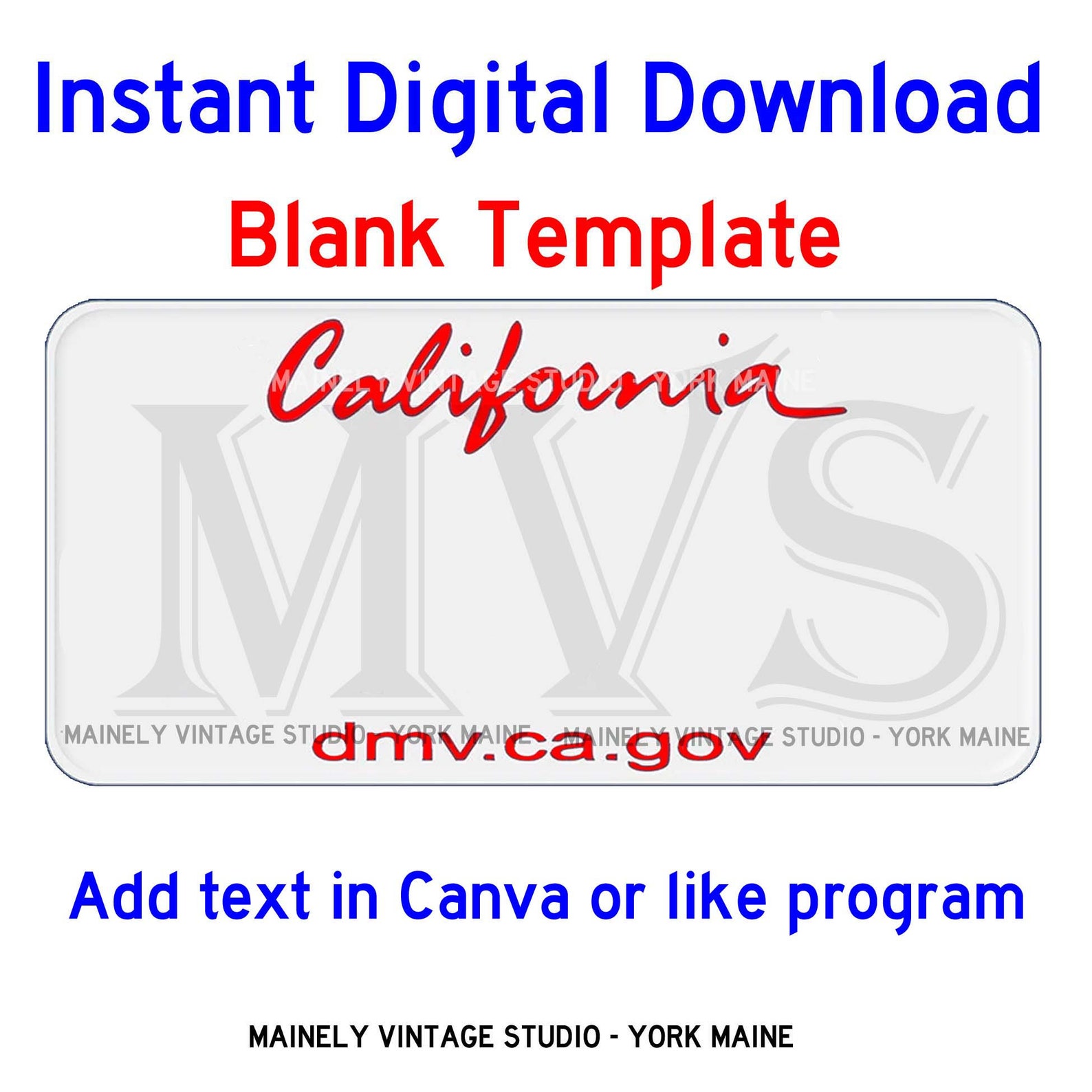 California CA License - Vanity Plate Blank Template Digital Printable ...