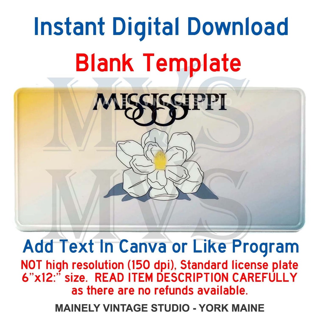 Mississippi MS License - Vanity Plate Blank Template Digital Printable ...