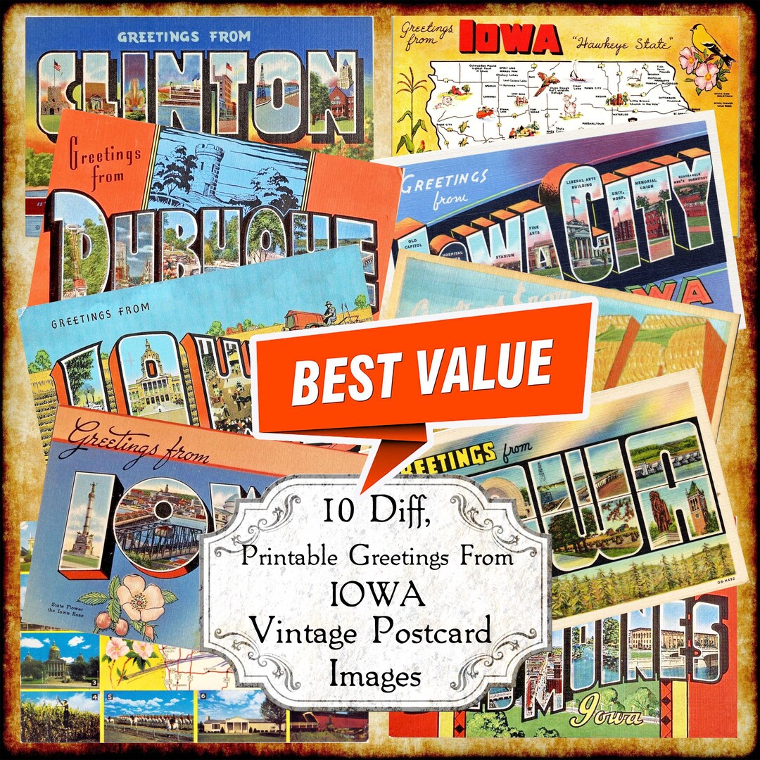 Vintage Iowa Postcard Images – 1940s-50s Art Deco Prints (digital ...