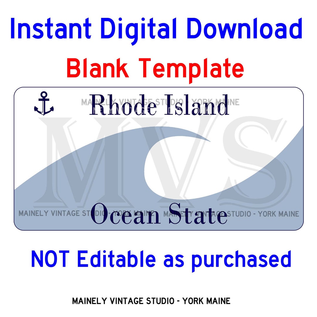Rhode Island RI License Vanity Plate Blank Template Digital Printable ...