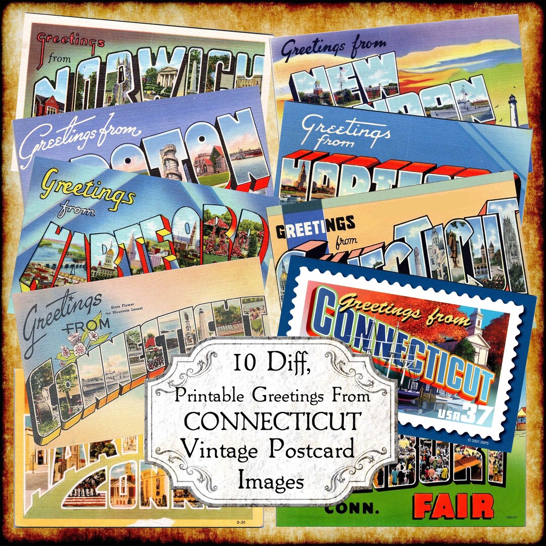 Greetings From Connecticut CT Vintage Postcard JPEG Image Set - Quality ...