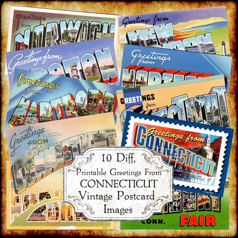 Greetings From Connecticut CT Vintage Postcard JPEG Image Set Quality ...