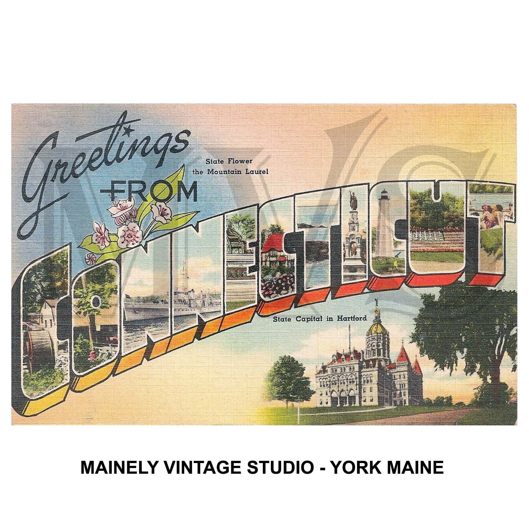 Greetings From Connecticut CT Vintage Postcard JPEG Image Set Quality ...
