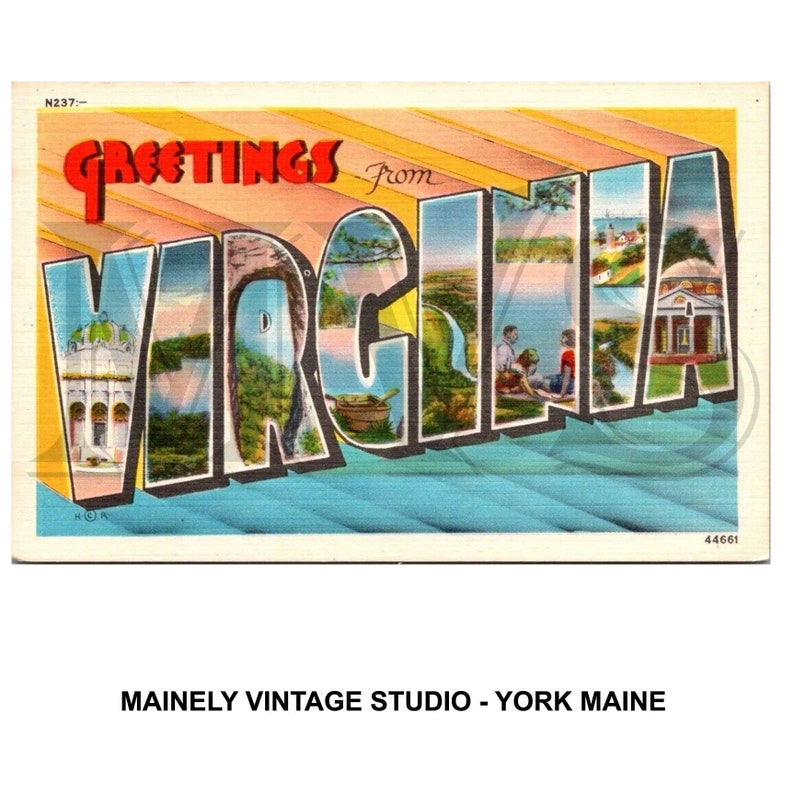 Greetings From Virginia VA Vintage Postcard JPEG Image Set Digital ...