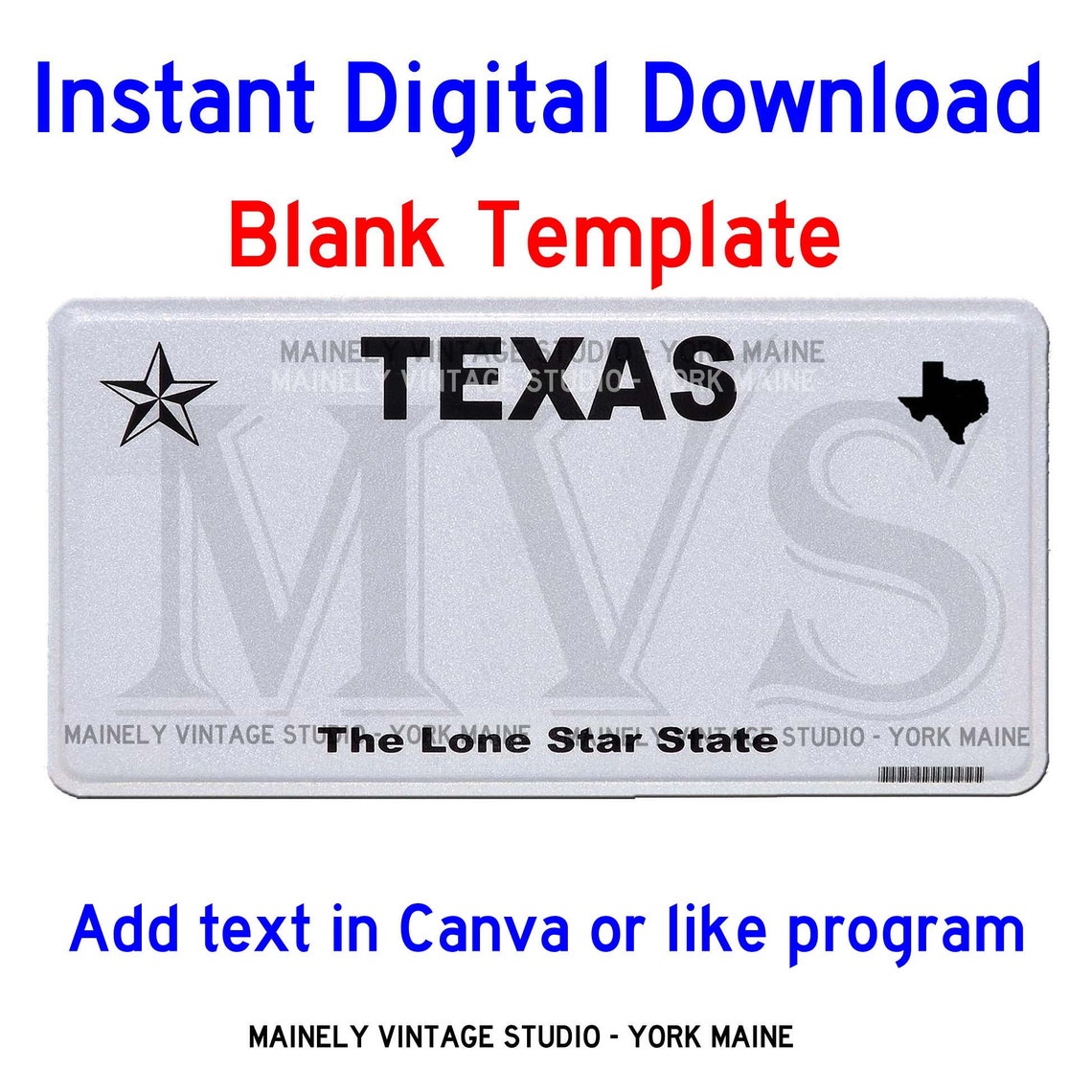 Texas TX License - Vanity Plate Blank Template Digital Printable ...