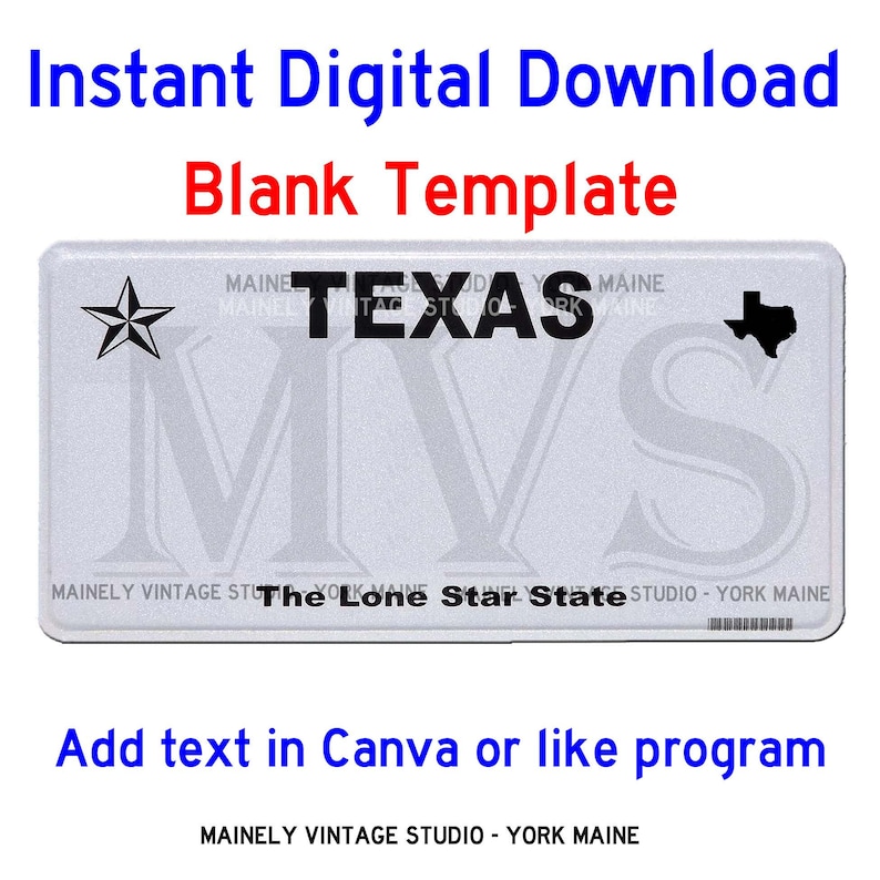 Texas TX License - Vanity Plate Blank Template Digital Printable ...