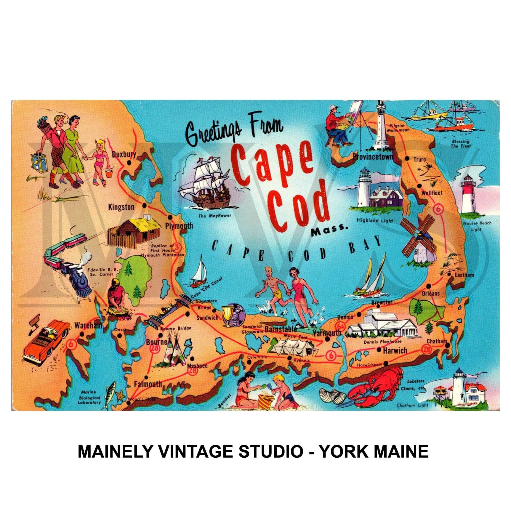 Greetings From Cape Cod MA Vintage Postcard JPEG Image Set Digital ...