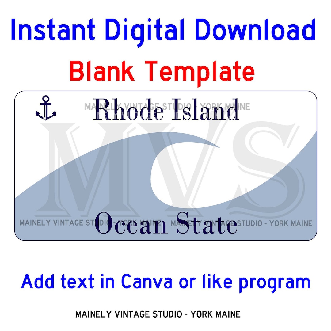 Rhode Island RI License - Vanity Plate Blank Template Digital Printable ...