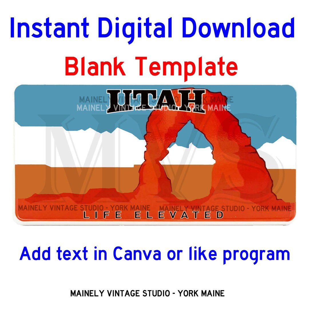 Utah UT License - Vanity Plate Blank Template Digital Printable ...