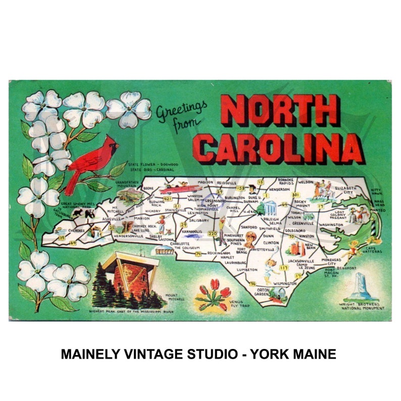 Greetings From North Carolina NC Vintage Postcard JPEG Image Set ...