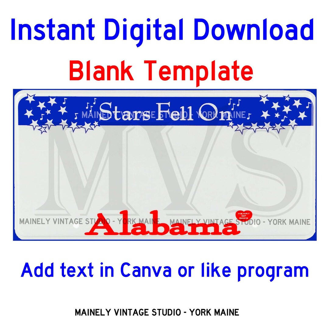 Alabama AL License - Vanity Plate Blank Template Digital Printable ...
