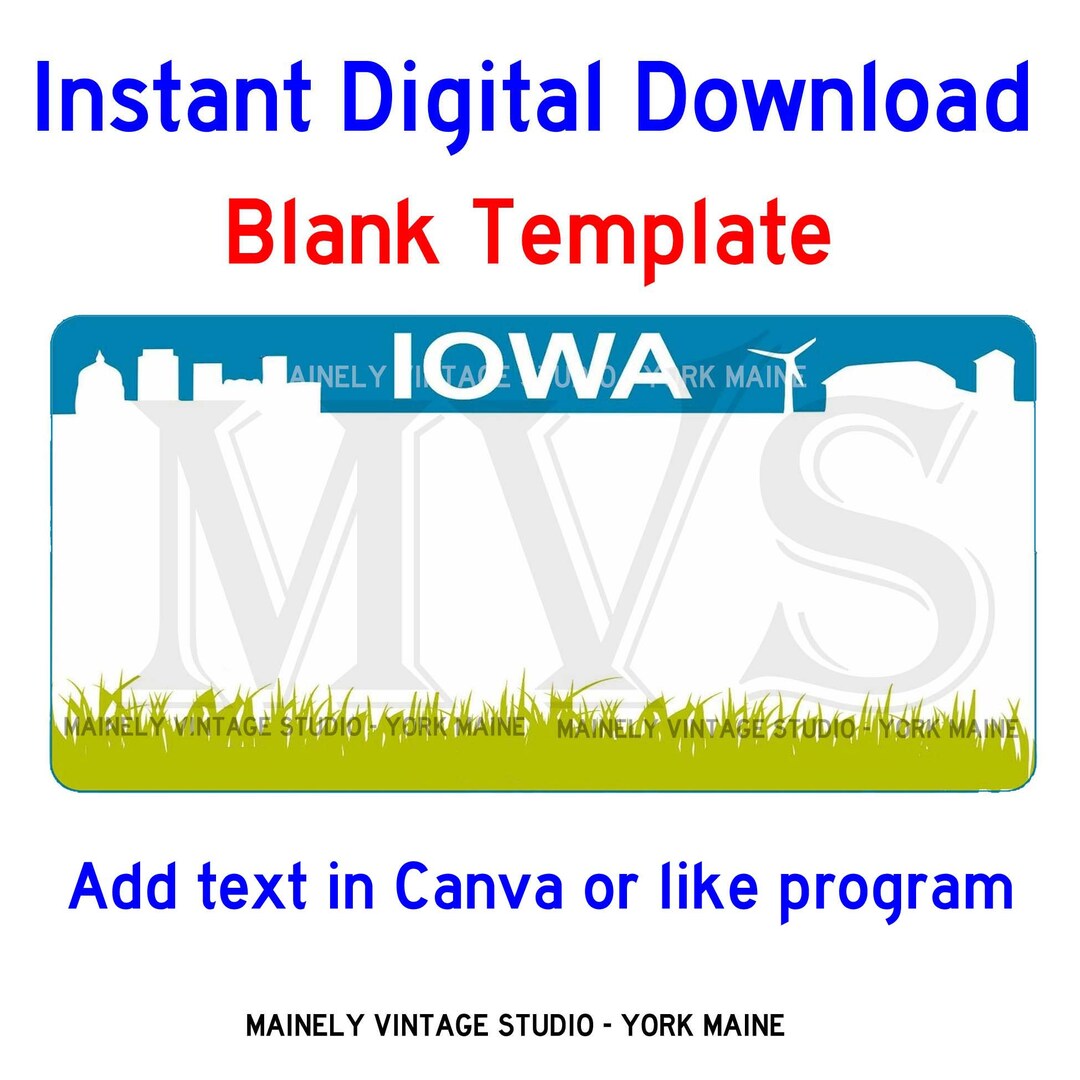Iowa IA License - Vanity Plate Blank Template Digital Printable ...