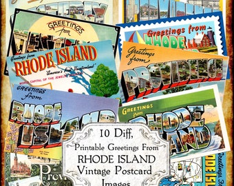 Buy Greetings From RHODE ISLAND Postcard Image Instant Digital Download ...